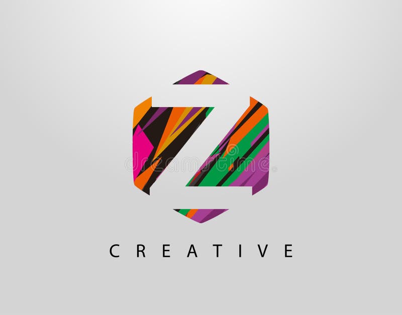 Abstract Hexagon Z Letter Logo. Initial Z with Creative Colorful Strips ...