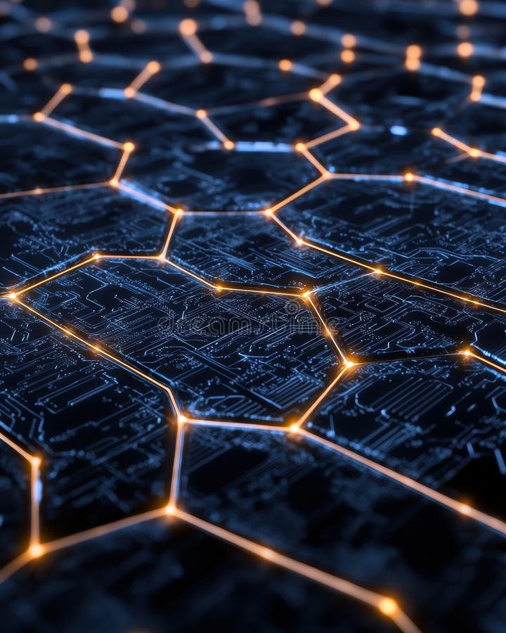 Abstract Hexagonal Circuit Board Pattern with Glowing Lines Stock Illustration - Illustration of ...