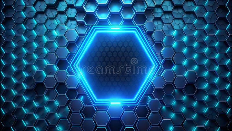 Abstract Hexagonal Grid with Glowing Blue Neon Frame. Generative AI ...