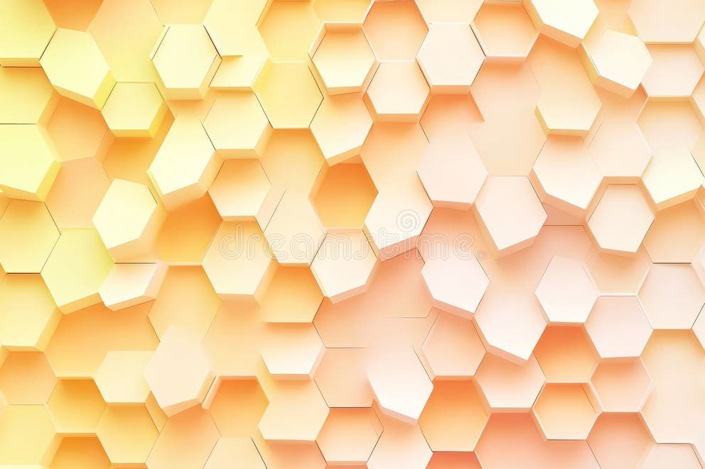 Abstract Hexagonal Honeycomb Pattern in Yellow, Peach, and Cream, with ...