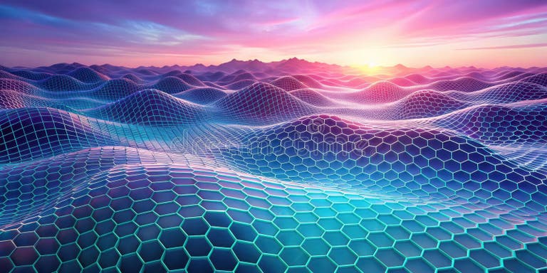 Abstract Hexagonal Landscape at Sunset a Digital Representation of ...