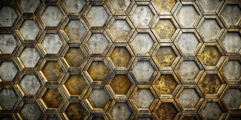 Abstract Hexagonal Metallic Wall Texture with Gold Accents and Aged ...