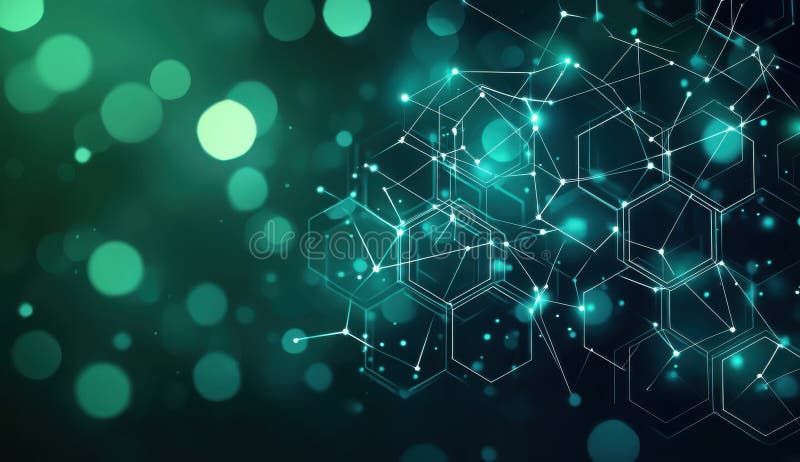 Abstract Hexagonal Network Background with Glowing Teal Lights and ...