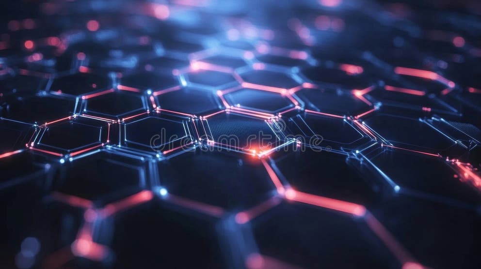 Abstract Hexagonal Network Glowing with Red and Blue Light Stock ...