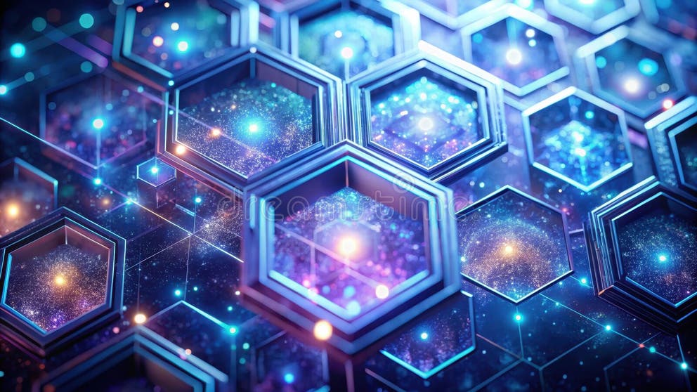 Abstract Hexagonal Network Interconnected Cosmic Entities Illuminated ...