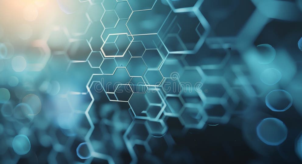 Abstract Hexagonal Pattern with Blue Bokeh Lights and Depth Effects ...