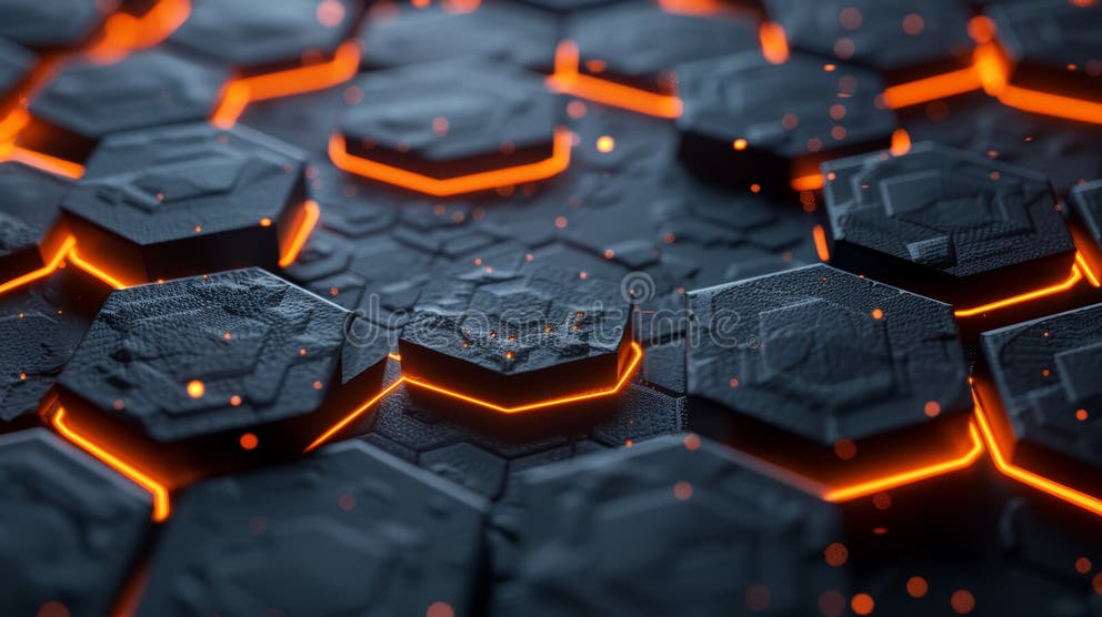 Abstract Hexagonal Pattern with Glowing Orange Edges Stock Illustration ...