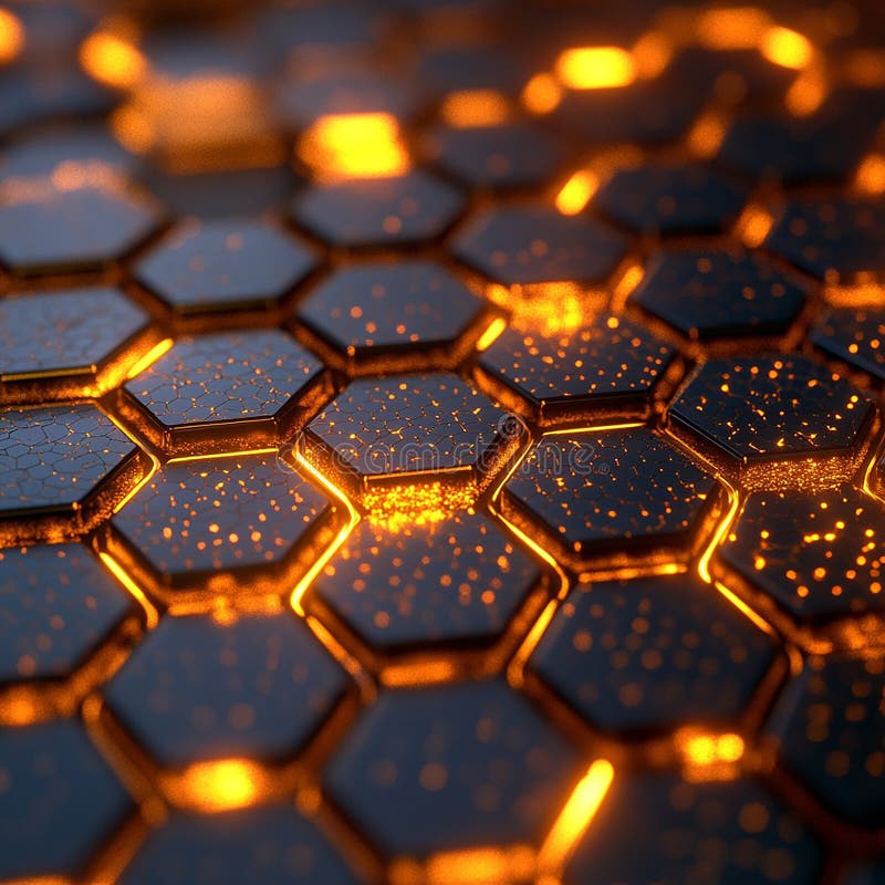 Abstract Hexagonal Pattern with Glowing Orange Elements on Dark ...