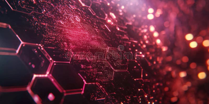 Abstract Hexagonal Pattern with Glowing Red Lights and Digital Textures ...