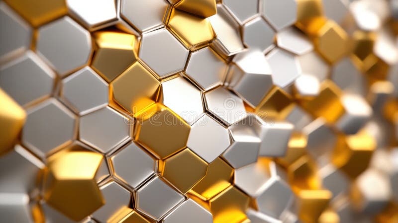Abstract Hexagonal Pattern of Gold and Silver 3D Shapes for Modern ...