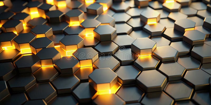 Abstract Hexagonal Pattern with Illuminated Cells a Technological Background. Generative AI ...
