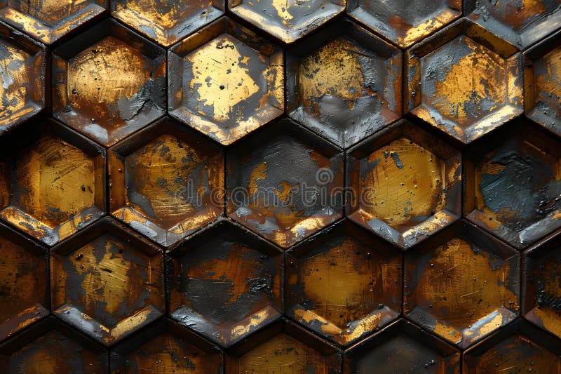 Abstract Hexagonal Pattern with Textured Gold and Brown Metallic ...