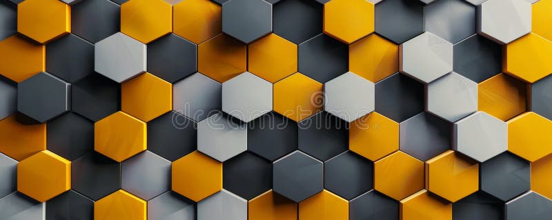 Abstract Hexagonal Pattern with Yellow, Gray, and Black 3d Shapes Stock ...