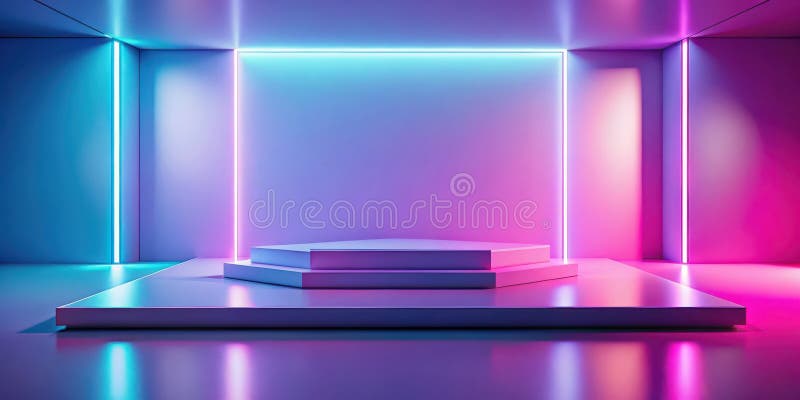 Abstract Hexagonal Platform with Neon Lighting in a Modern Room ...