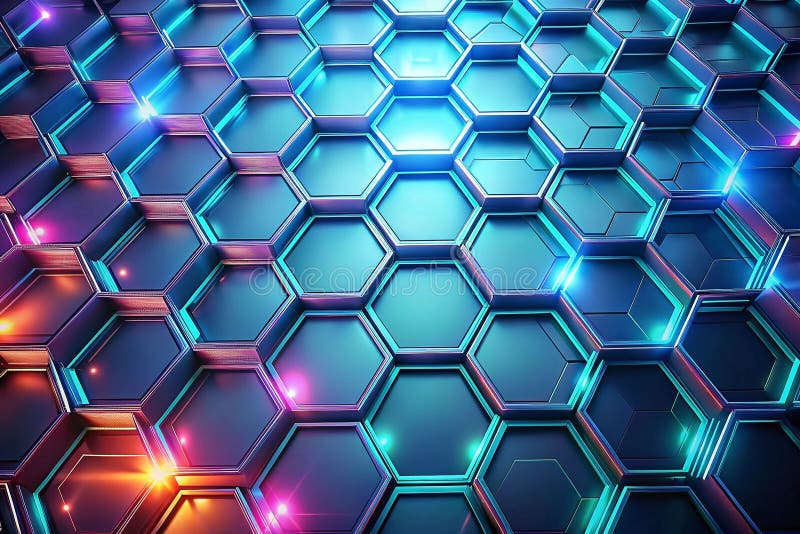 Abstract Hexagonal Structure with Vibrant Neon Lights Stock ...