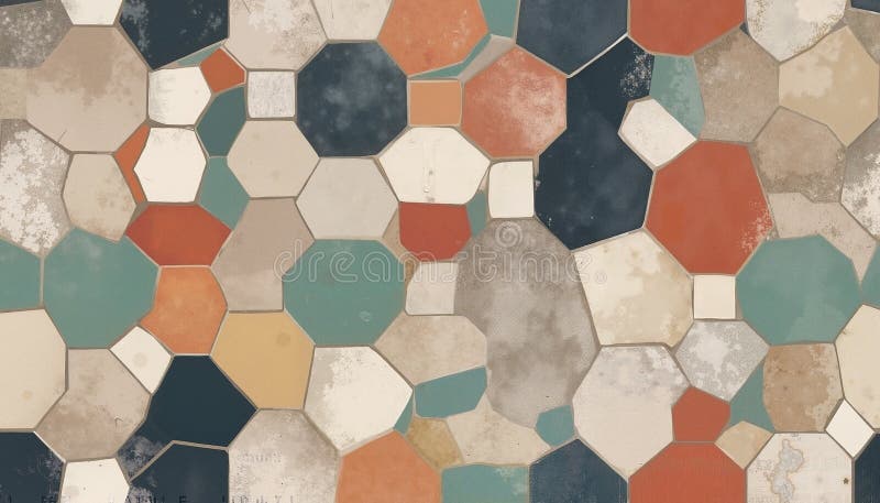 Abstract Hexagonal Tile Pattern with a Mix of Earthy Tones and Textures ...