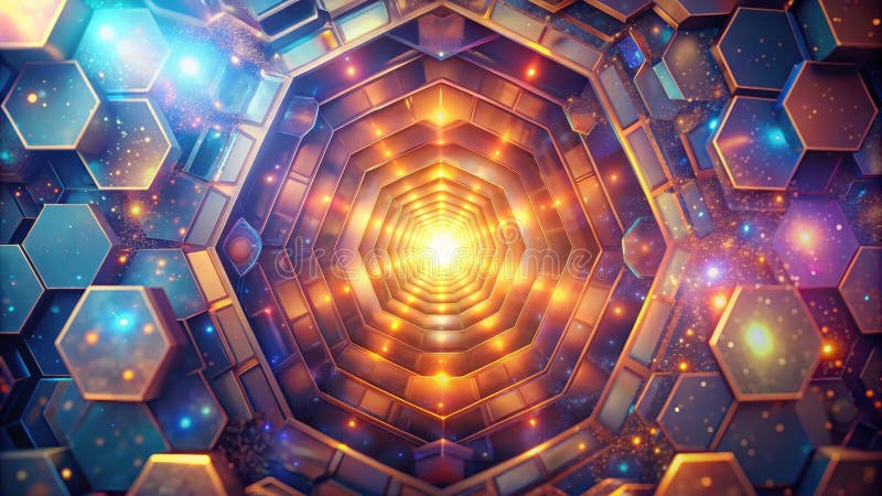 Abstract Hexagonal Tunnel of Light and Cosmic Dust. Generative AI Stock ...