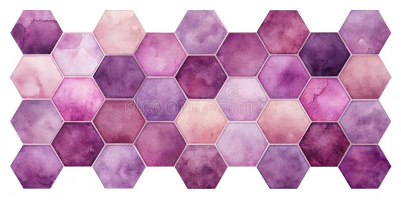 Abstract Hexagonal Watercolor Tile Pattern in Shades of Purple and Pink ...