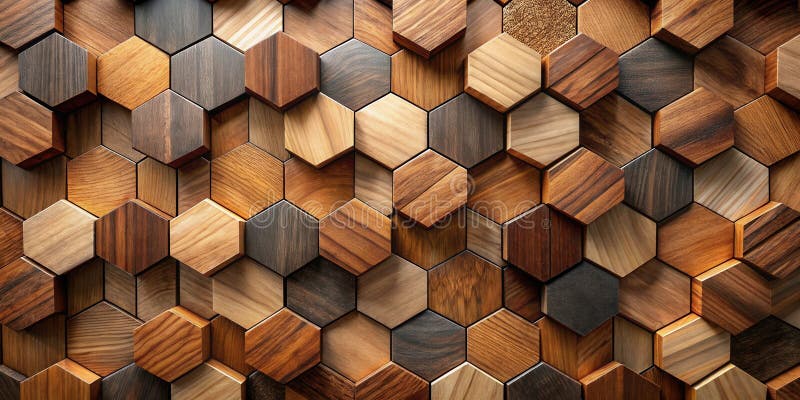 Abstract Hexagonal Wooden Panel Texture Featuring Varied Wood Tones ...
