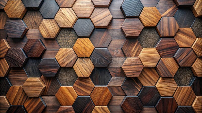 Abstract Hexagonal Wooden Wall Panel Design Featuring a Variety of Rich ...