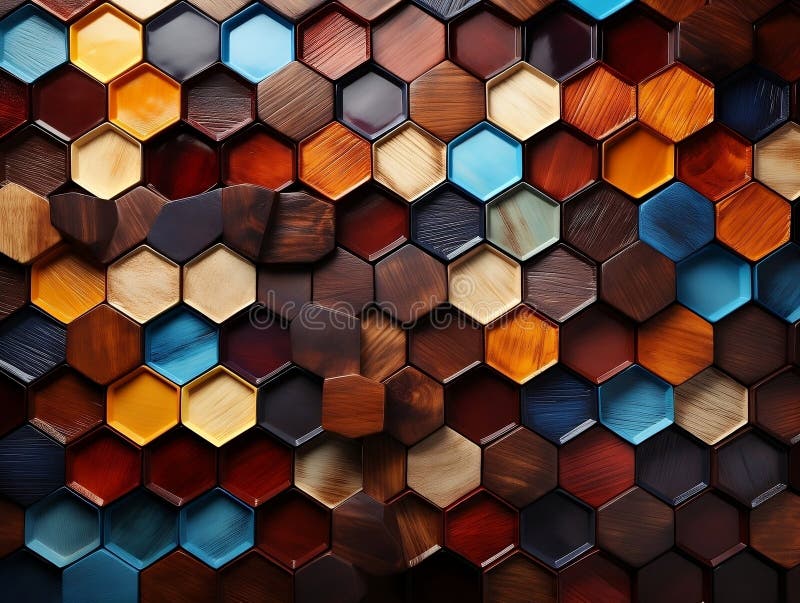 Abstract Hexagons Cubes in Wooden Texture Background Stock Illustration ...