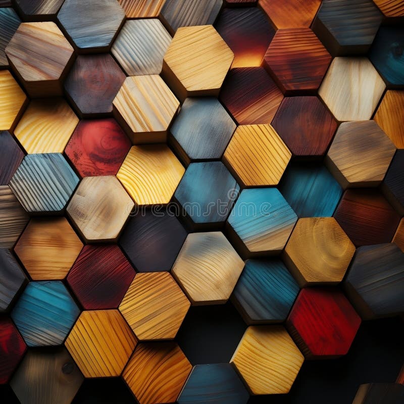 Abstract Hexagons Cubes in Wooden Texture Background Stock Illustration ...