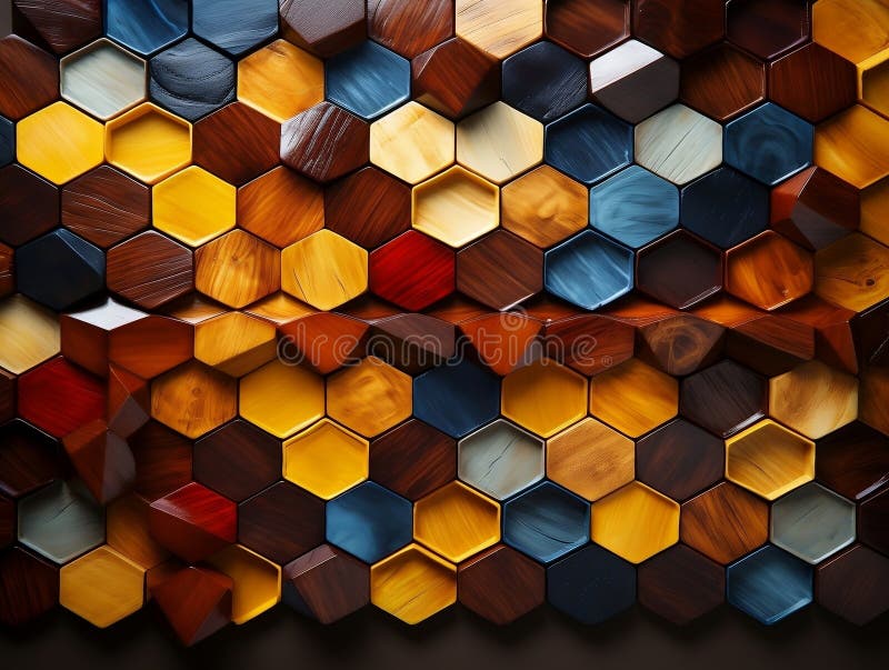 Abstract Hexagons Cubes in Wooden Texture Background Stock Illustration ...