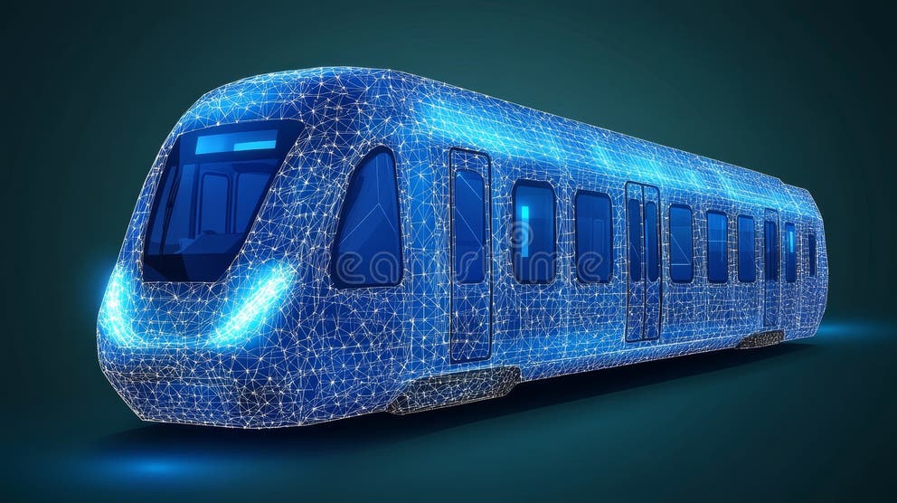 Abstract High-Speed Train with Glowing Lines and Dots, Representing ...