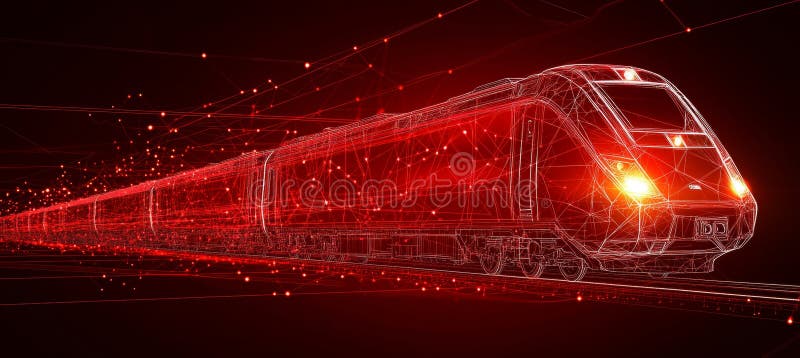 Abstract High-Speed Train with Red Glowing Lines and Nodes, Technology ...