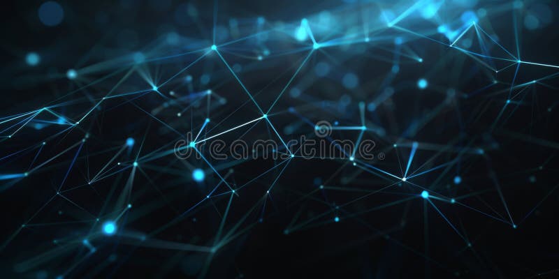 Abstract High Tech Blue Glowing Lines with Dots and Plexus Triangles ...