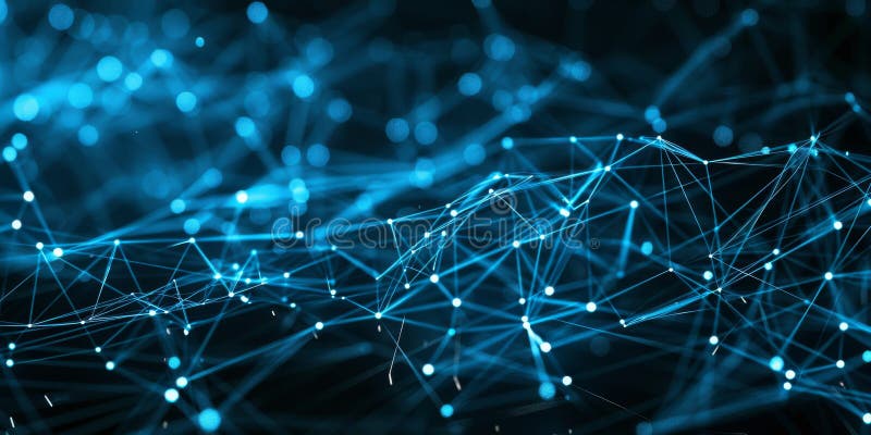 Abstract High Tech Blue Glowing Lines with Dots and Plexus Triangles ...