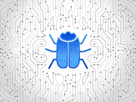 Abstract High Tech Circuit Board with Hacker Bug. Hacking and Cyber ...