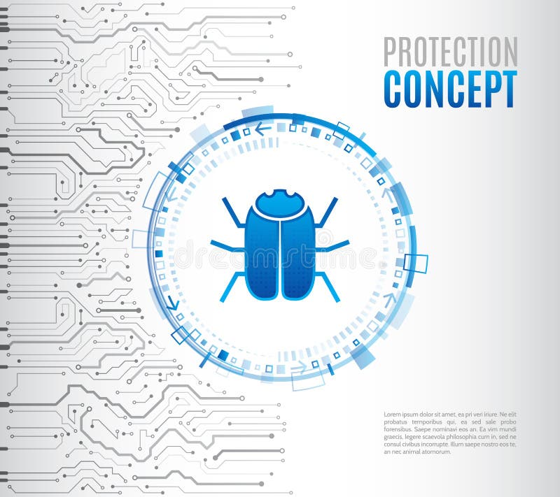 Abstract High Tech Circuit Board with Hacker Bug. Hacking and Cyber ...