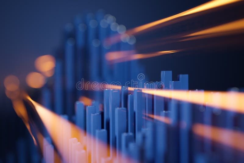 Abstract High Tech Technology 3D Background. Metal Pillars and Light ...