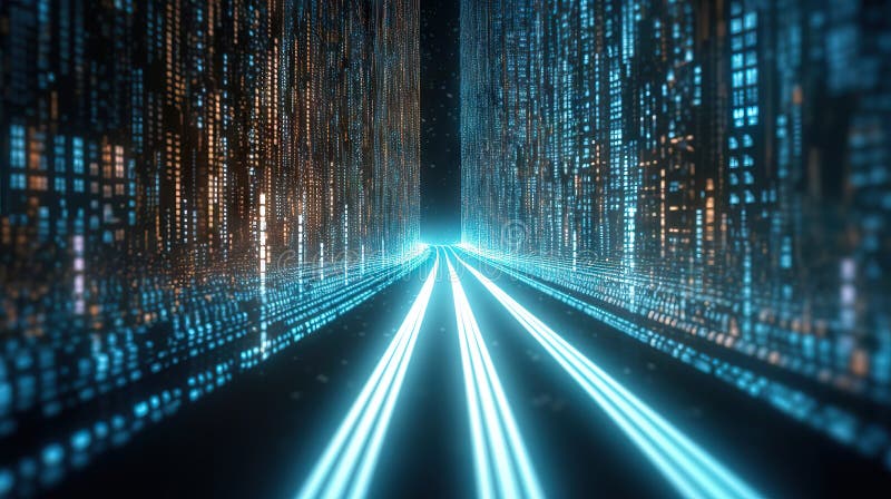 Abstract Highway Path through Digital Binary Towers in City. Concept of ...