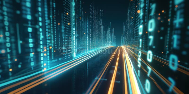 Abstract Highway Path through Digital Binary Towers in City. Concept of ...