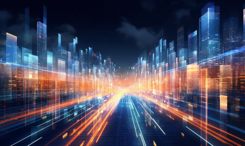 Abstract Highway Path through Digital Smart City Graphic Design Stock ...