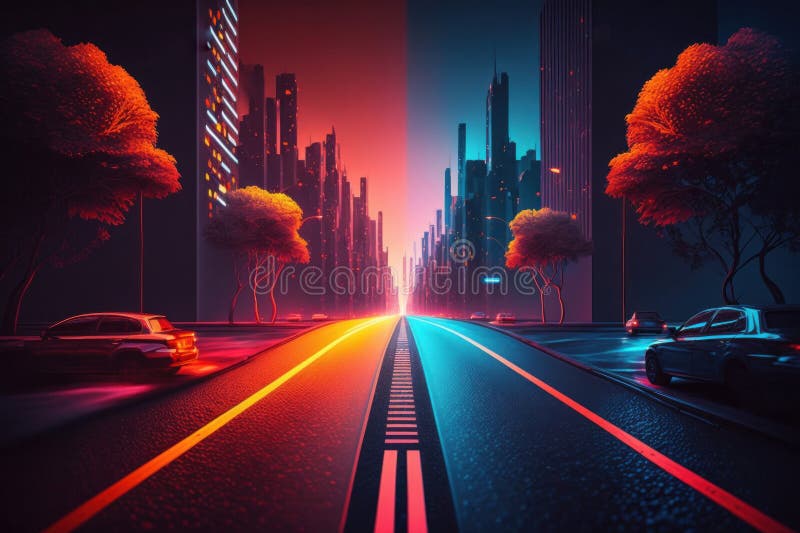 Abstract Highway Path through Digital Smart City Graphic Design ...