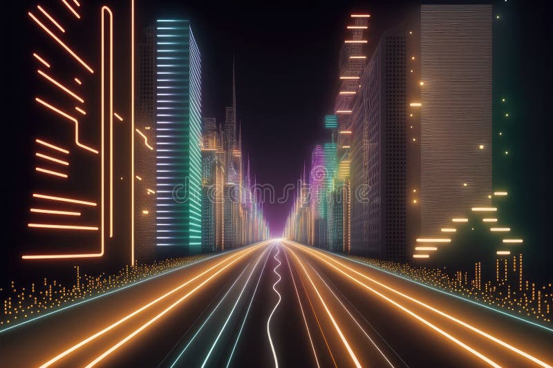 Abstract Highway Path through Digital Smart City Graphic Design Stock ...