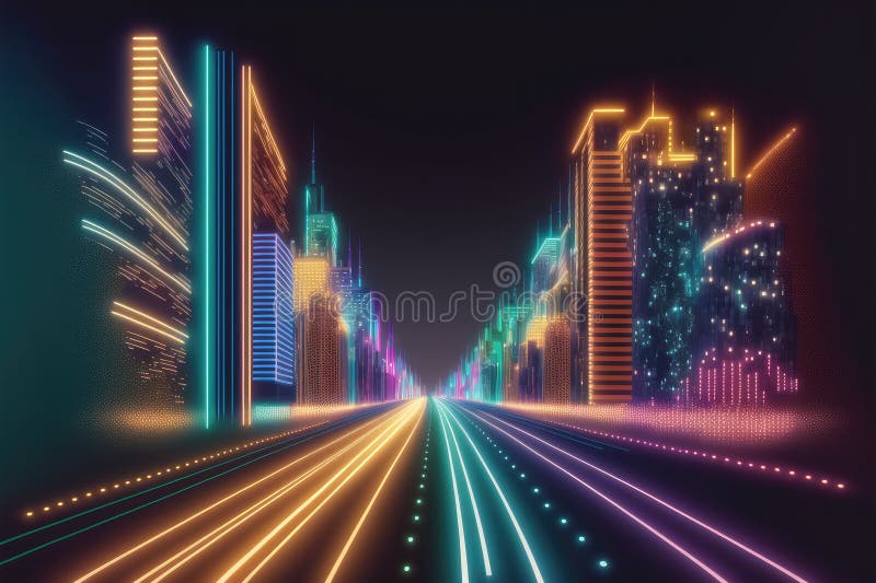 Abstract Highway Path through Digital Smart City Graphic Design Stock ...