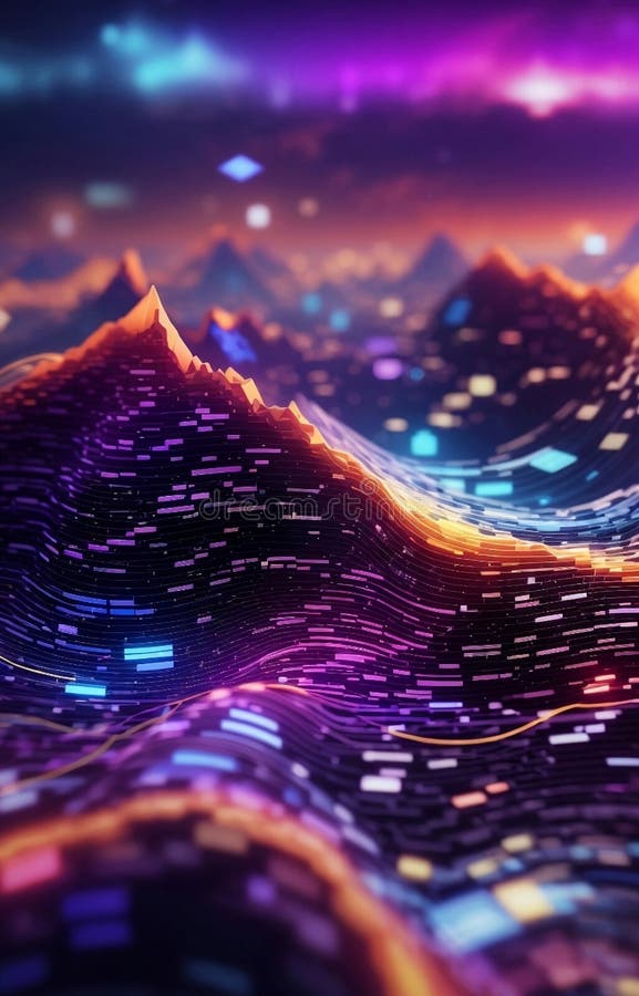 Abstract Hills Digital Data Landscape, Generative AI Illustration Stock ...