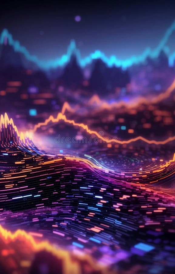 Abstract Hills Digital Data Landscape, Generative AI Illustration Stock ...
