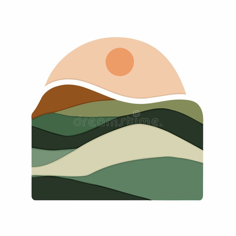 Abstract Hills Landscape with Rising Sun. Stock Illustration ...