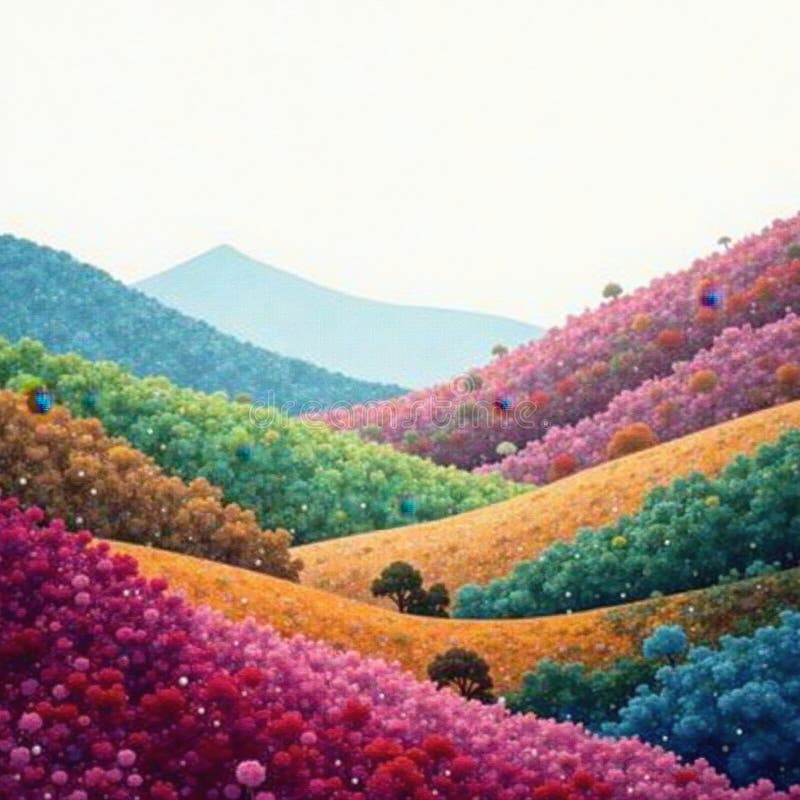 Abstract Hilly Terrain, Fluid Watercolor Washes, Lines, Gradient ...