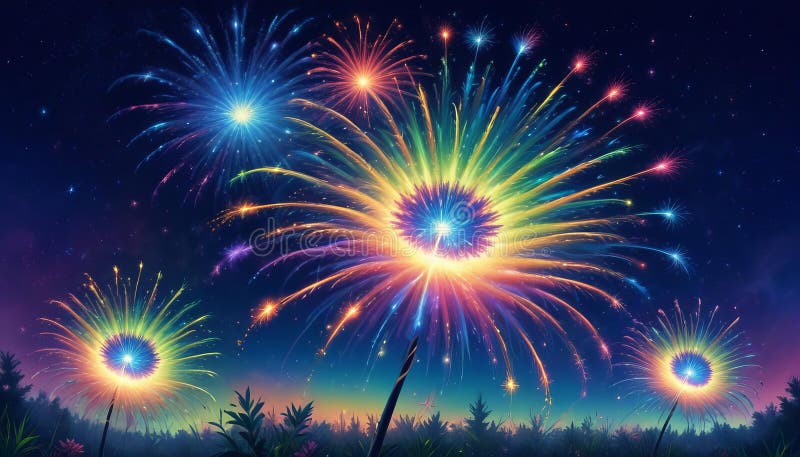 Abstract Holiday Background with Fireworks and Stars Stock Illustration ...