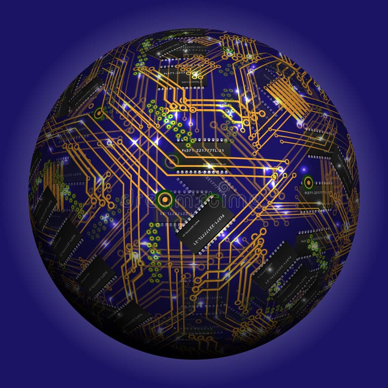 Abstract Hollow Sphere, Chip, Microcircuit, Silicon Chip, Microchip ...