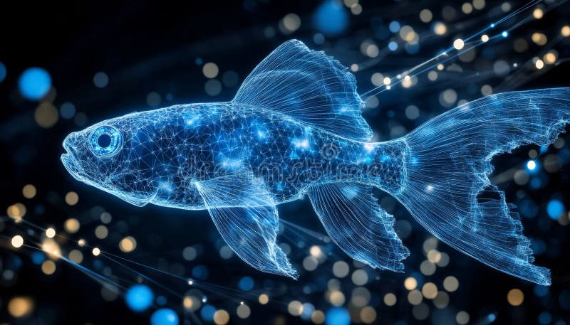 Abstract, Holographic Goldfish in Digital Space Representing Modern ...