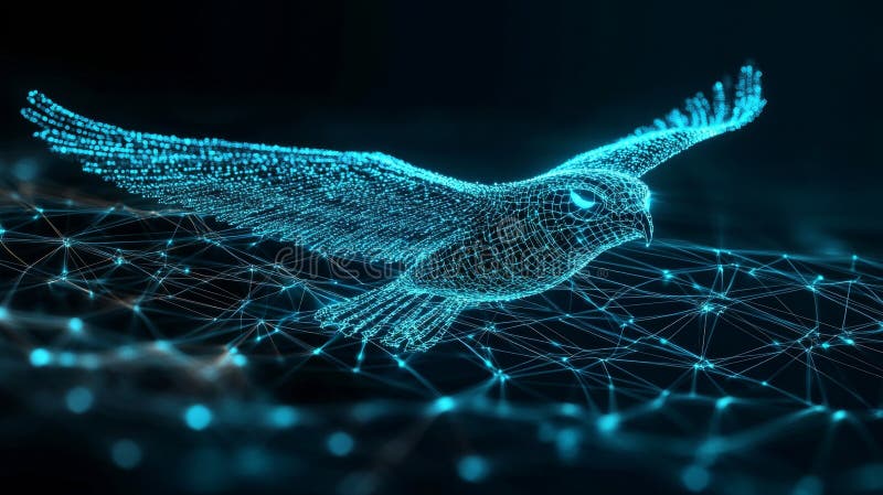 Abstract Holographic Hawk Soaring through Digital, Web, Cyberspace ...
