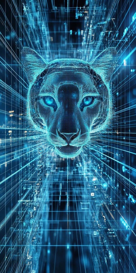 Abstract Holographic Leopard Head in Futuristic Cyberspace, Digital ...