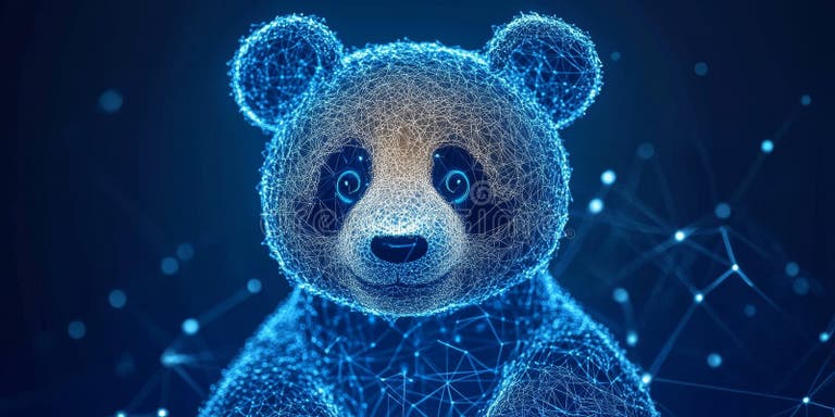 Abstract Holographic Panda on Blue Background Artificial Intelligence ...